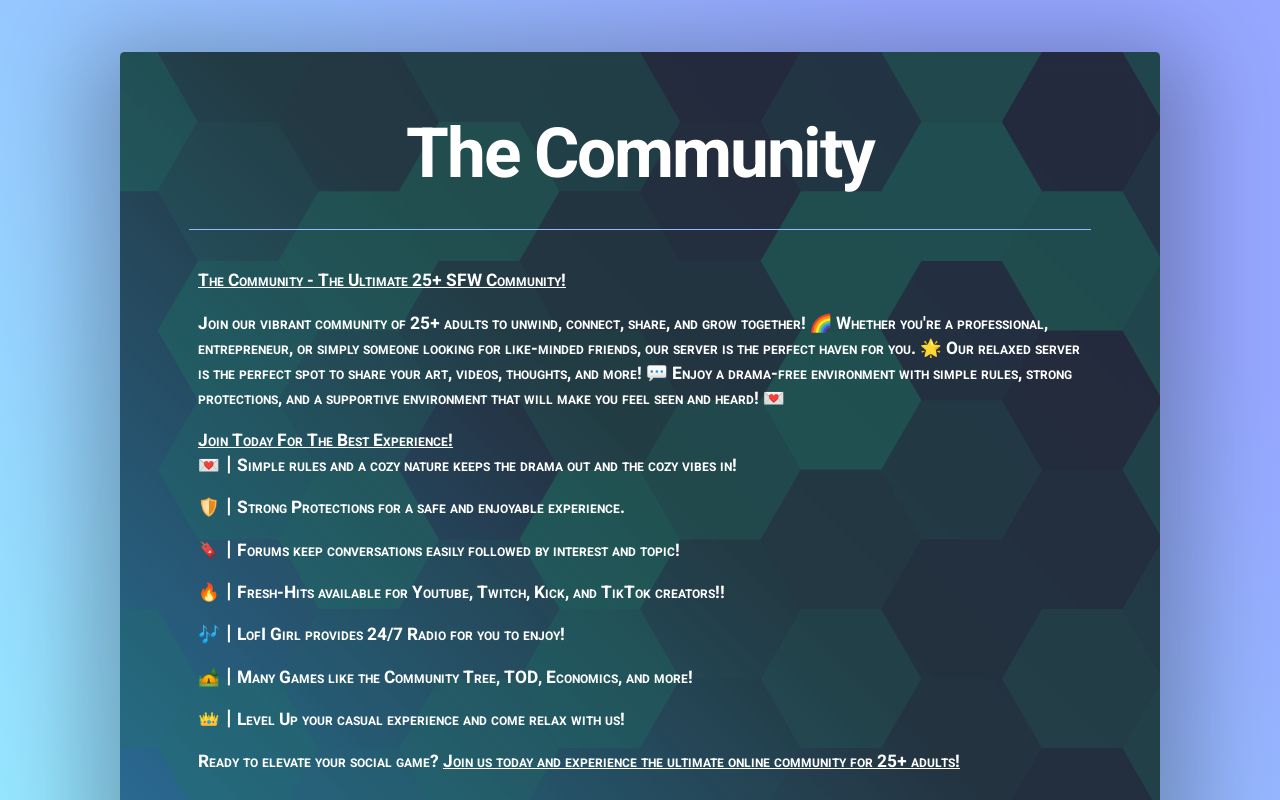 The Community, The Ultimate 25+ SFW Community Server!